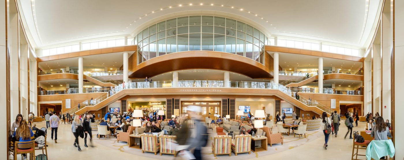 Panoramic view of Farrell Hall Living Room | Parents & Families