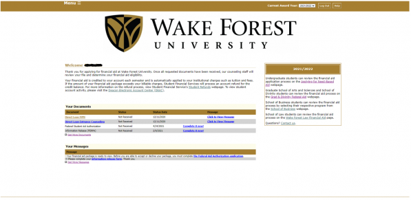 Financial Aid Portal | Student Financial Aid | Wake Forest University