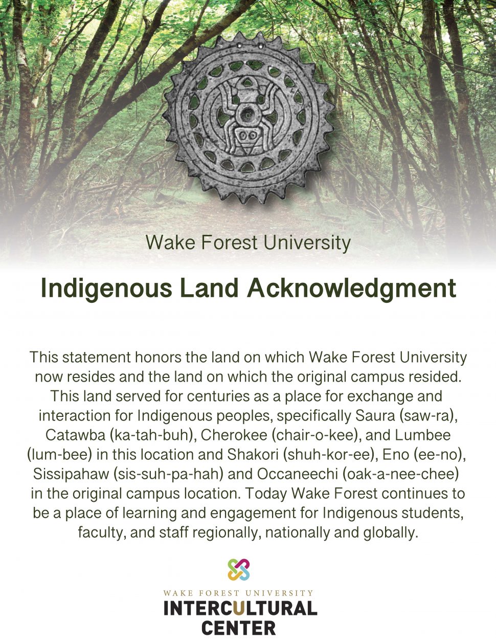 WFU Indigenous Land Acknowledgment - Intercultural Center