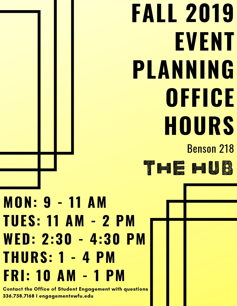 Fall 2019 Event Planning Office Hours - The Office of Student Engagement