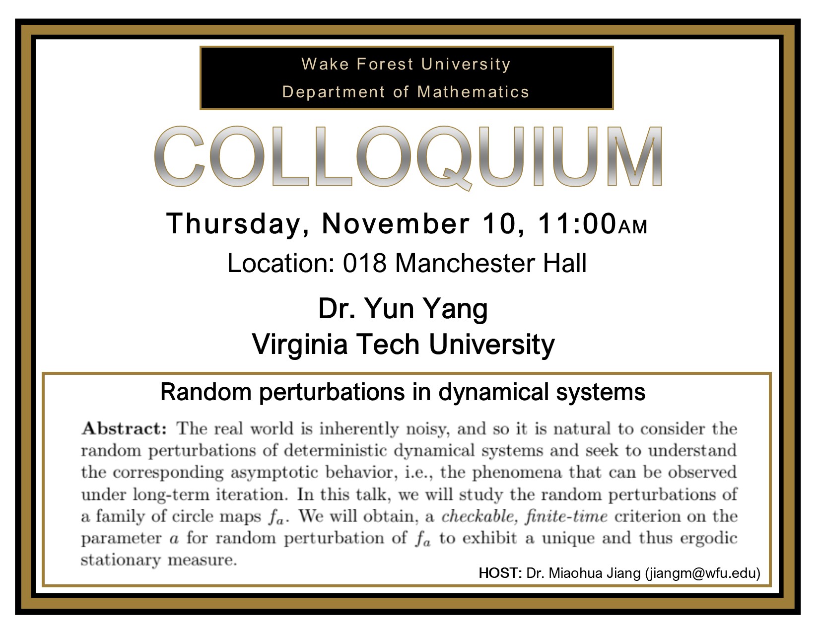 Colloquium: Random perturbations in dynamical systems | Department of Mathematics