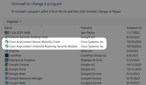 Uninstall Cisco AnyConnect and Umbrella - Information Systems