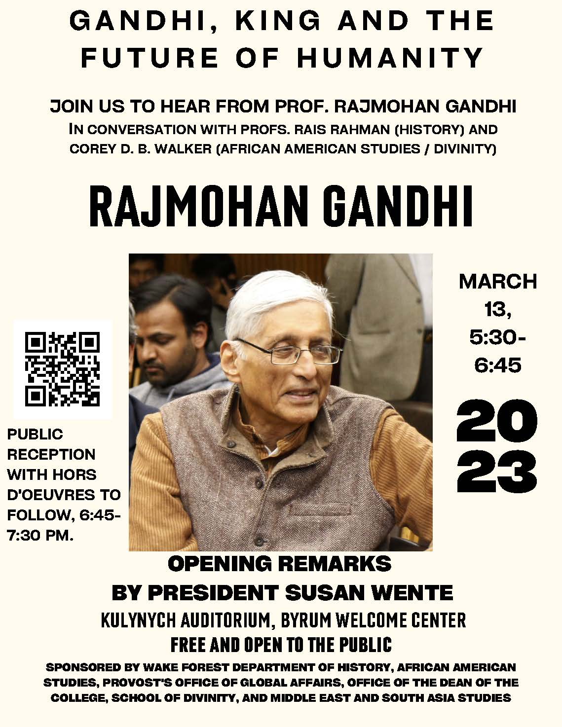 Historian and biographer Rajmohan Gandhi to visit Wake Forest | Inside WFU